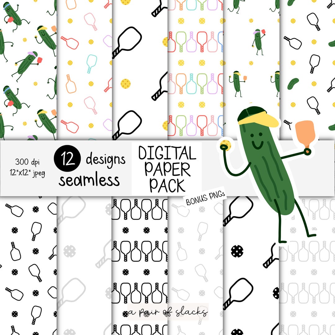 Pickleball Pals Digital Paper Pack - Pickleball Seamless Pattern ...