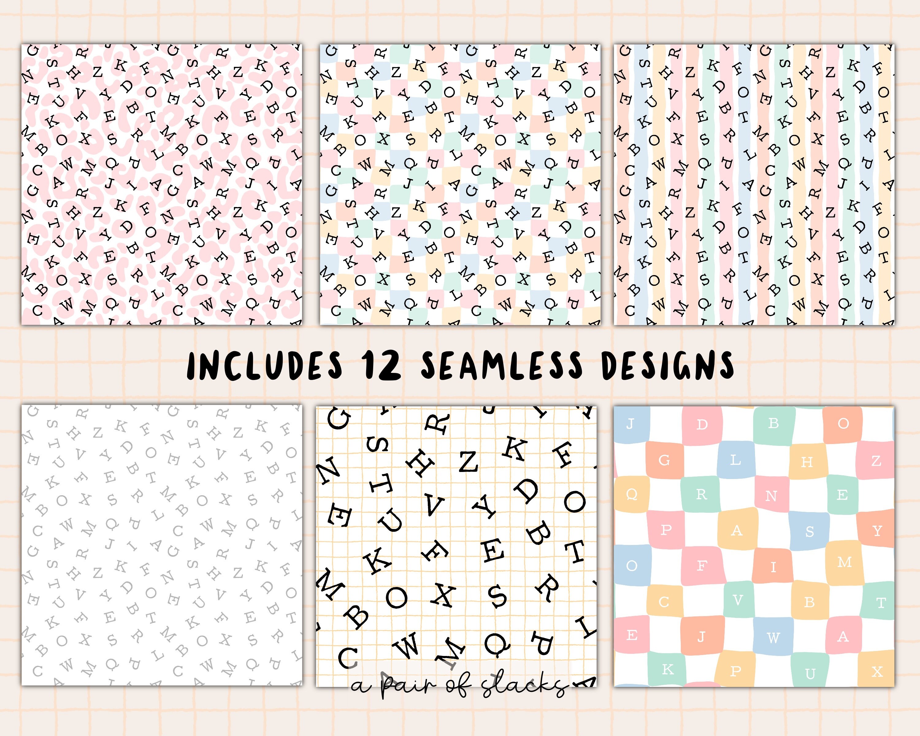 Back to School Teacher Alphabet Digital Paper Pack Seamless Rainbow ...