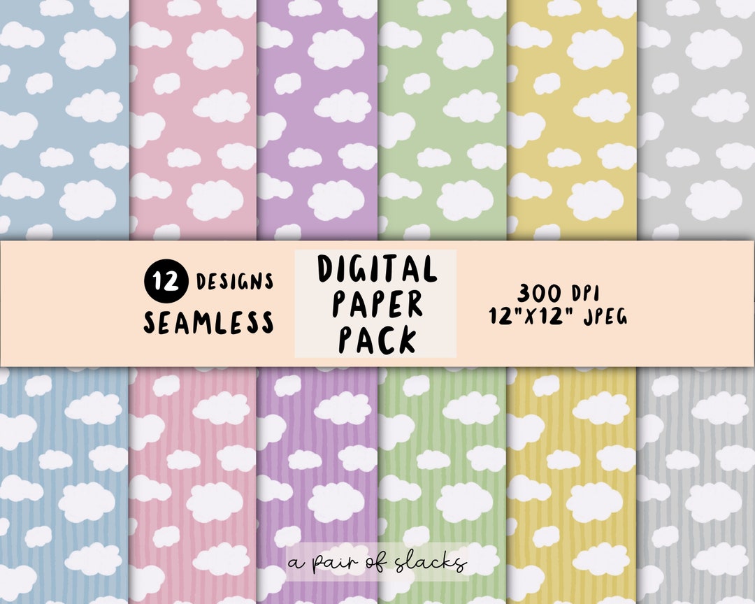 Pastel Clouds Digital Paper Pack Cloud Doodle Background, Scrapbook ...