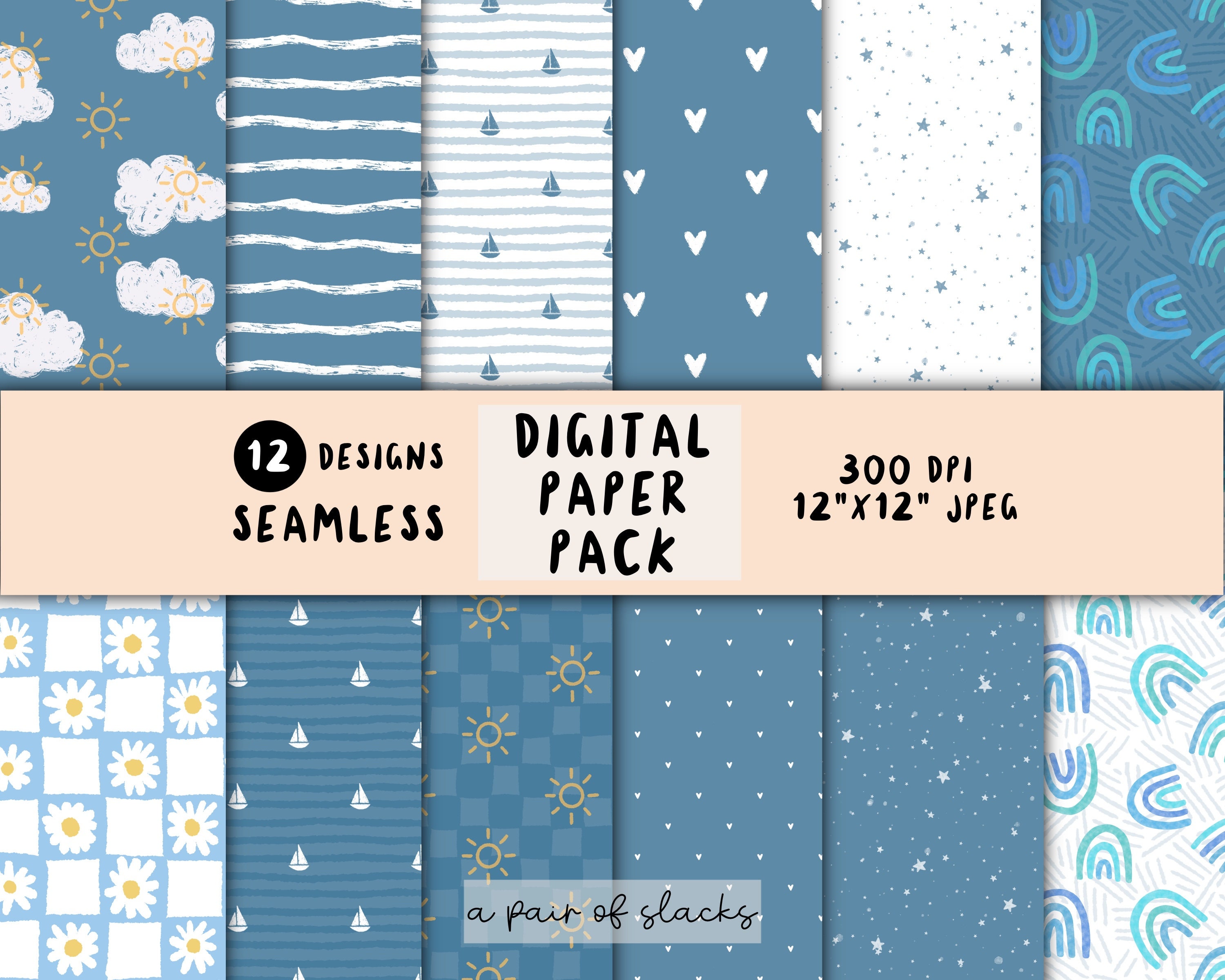 Baby Boy Digital Paper Pack - It's a Boy, Gender Reveal, Baby Shower ...