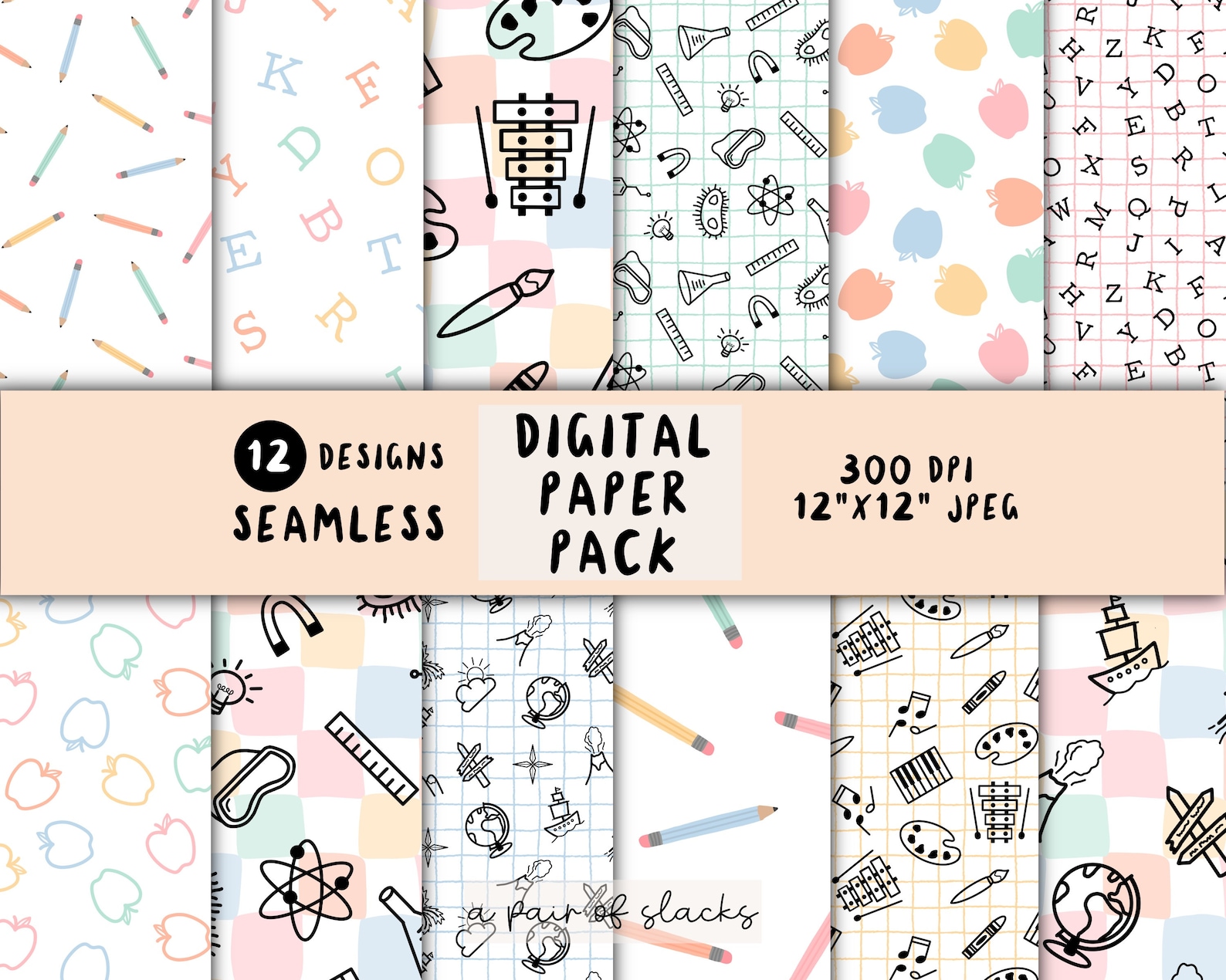 Back to School Colorful Teacher Mix Digital Paper Pack - Seamless ...