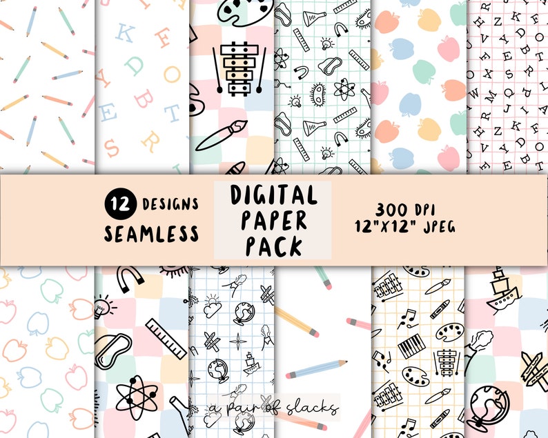 Back to School Colorful Teacher Mix Digital Paper Pack - Seamless ...