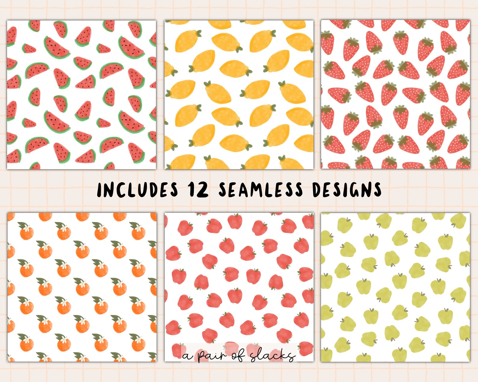 Watercolor Fruit Digital Paper Pack - Watermelon, Strawberry, Orange ...