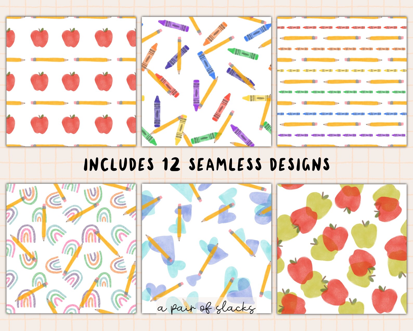 Back to School Watercolor Teacher Digital Paper Pack Heart, Rainbow ...