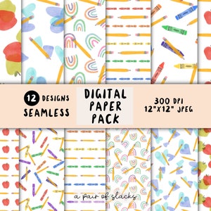 Back to School Watercolor Teacher Digital Paper Pack - Heart, Rainbow ...