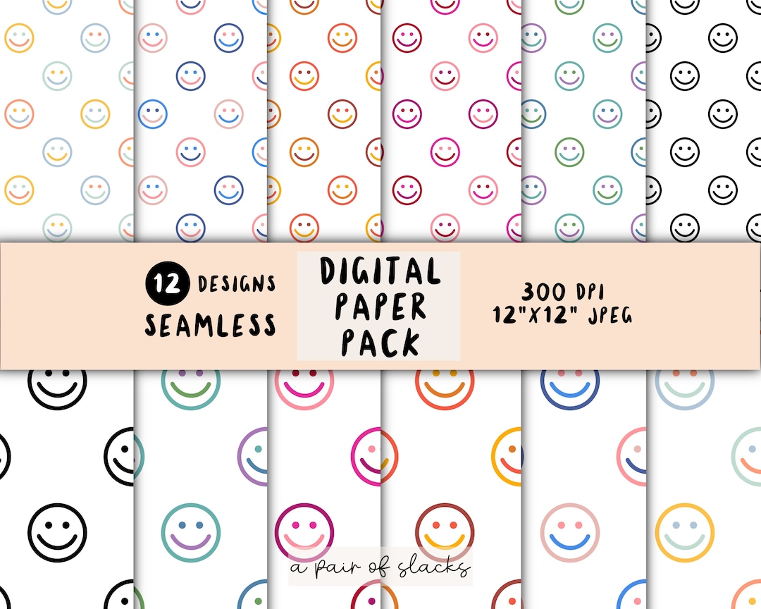 Colorful Smiley Faces Digital Paper Pack - Smiley Face Illustration ...