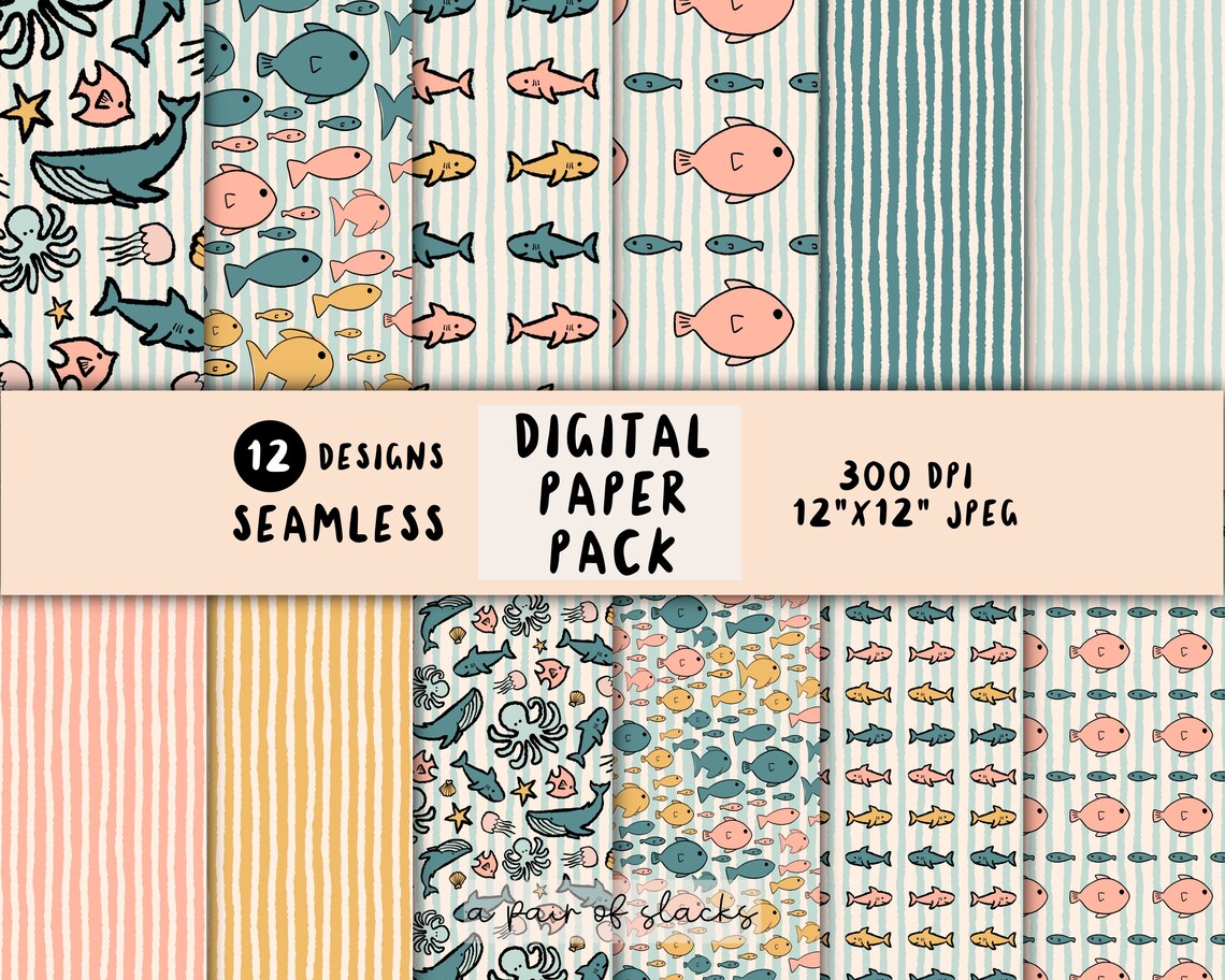 Boho Sea Creatures Digital Paper Pack - Seamless Sea Creature ...