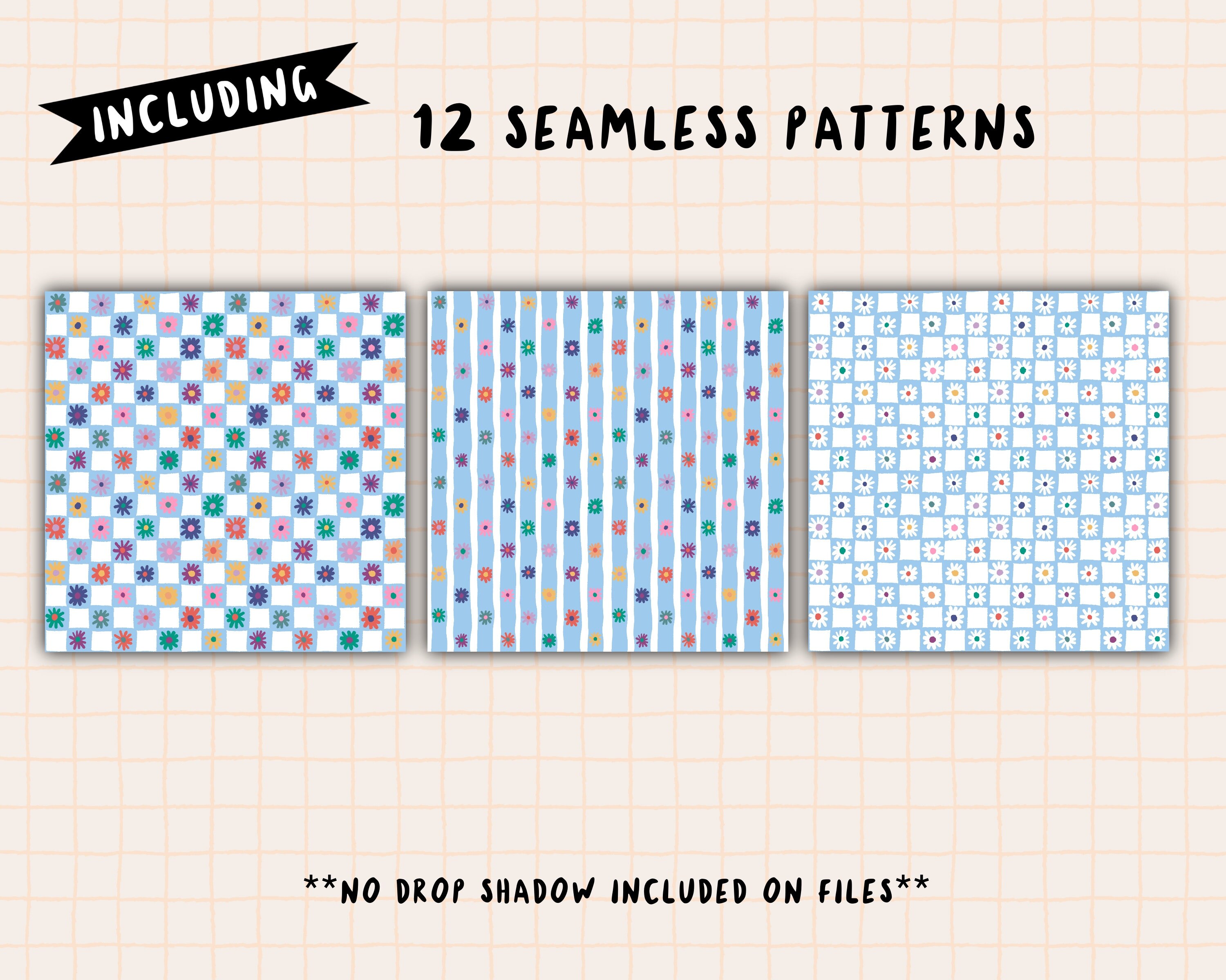 Bright Daisy Doodles Digital Paper Pack Floral Illustration Background ...