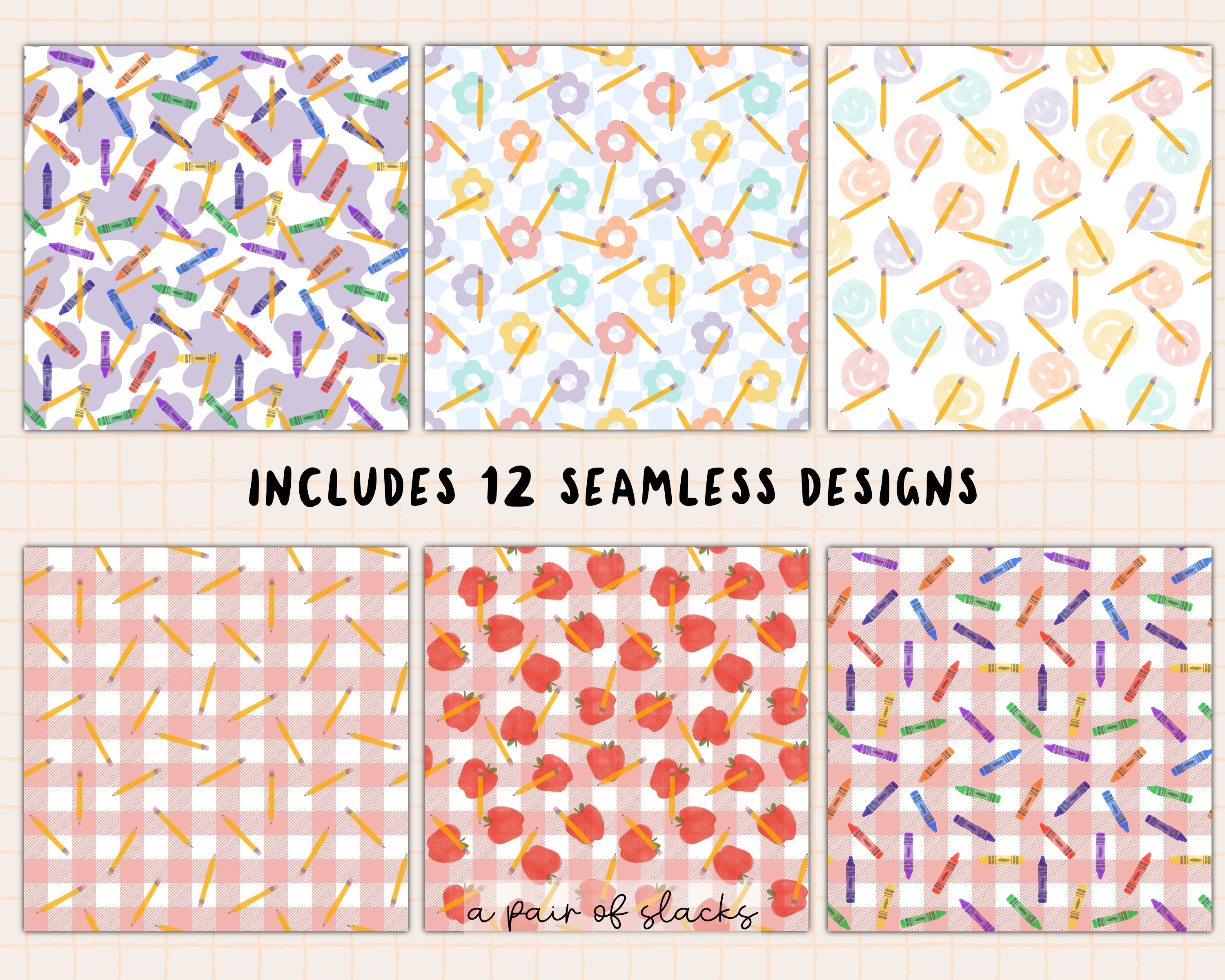 Back to School Pastel Teacher Digital Paper Pack - Pencil, Crayon ...