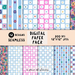 Bright Daisy Doodles Digital Paper Pack - Floral Illustration ...