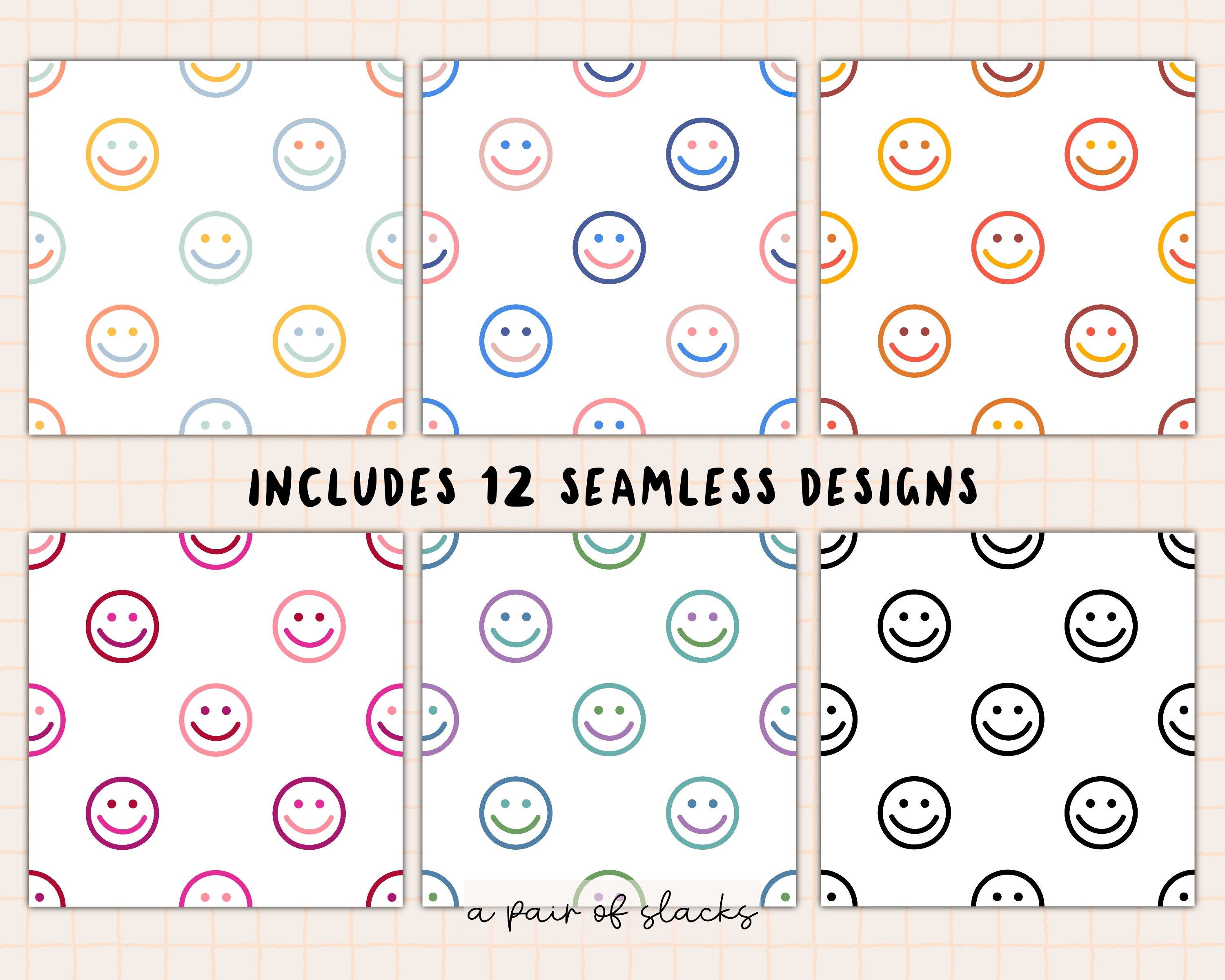 Colorful Smiley Faces Digital Paper Pack - Smiley Face Illustration ...
