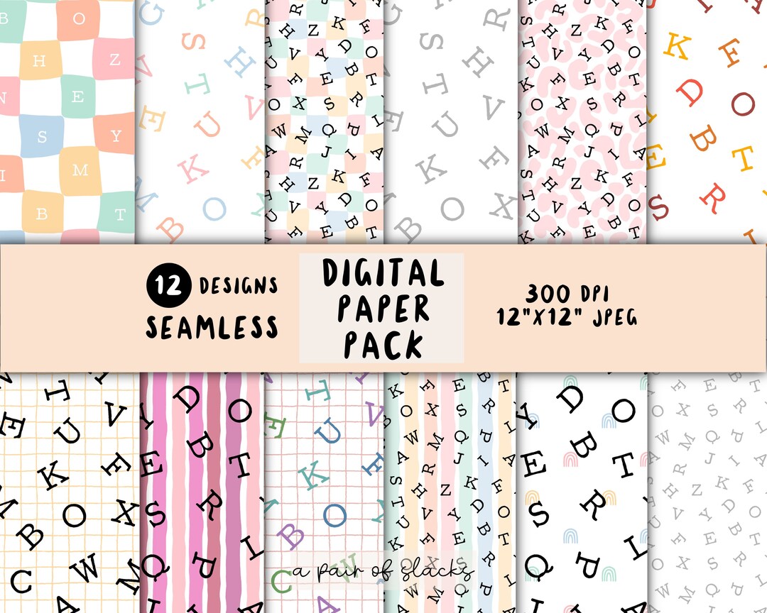 Back to School Teacher Alphabet Digital Paper Pack - Seamless Rainbow ...