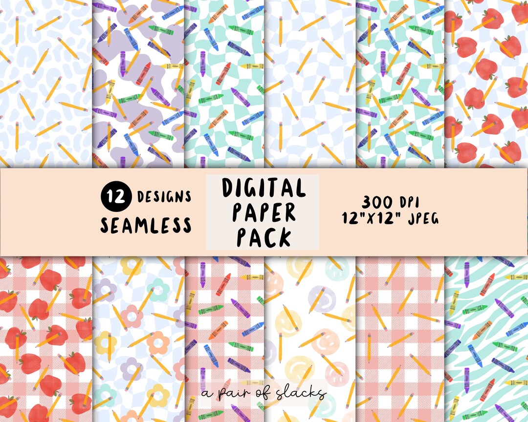 Back to School Pastel Teacher Digital Paper Pack - Pencil, Crayon ...