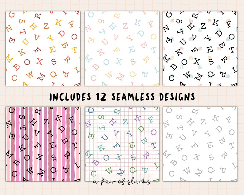 Back to School Teacher Alphabet Digital Paper Pack - Seamless Rainbow ...