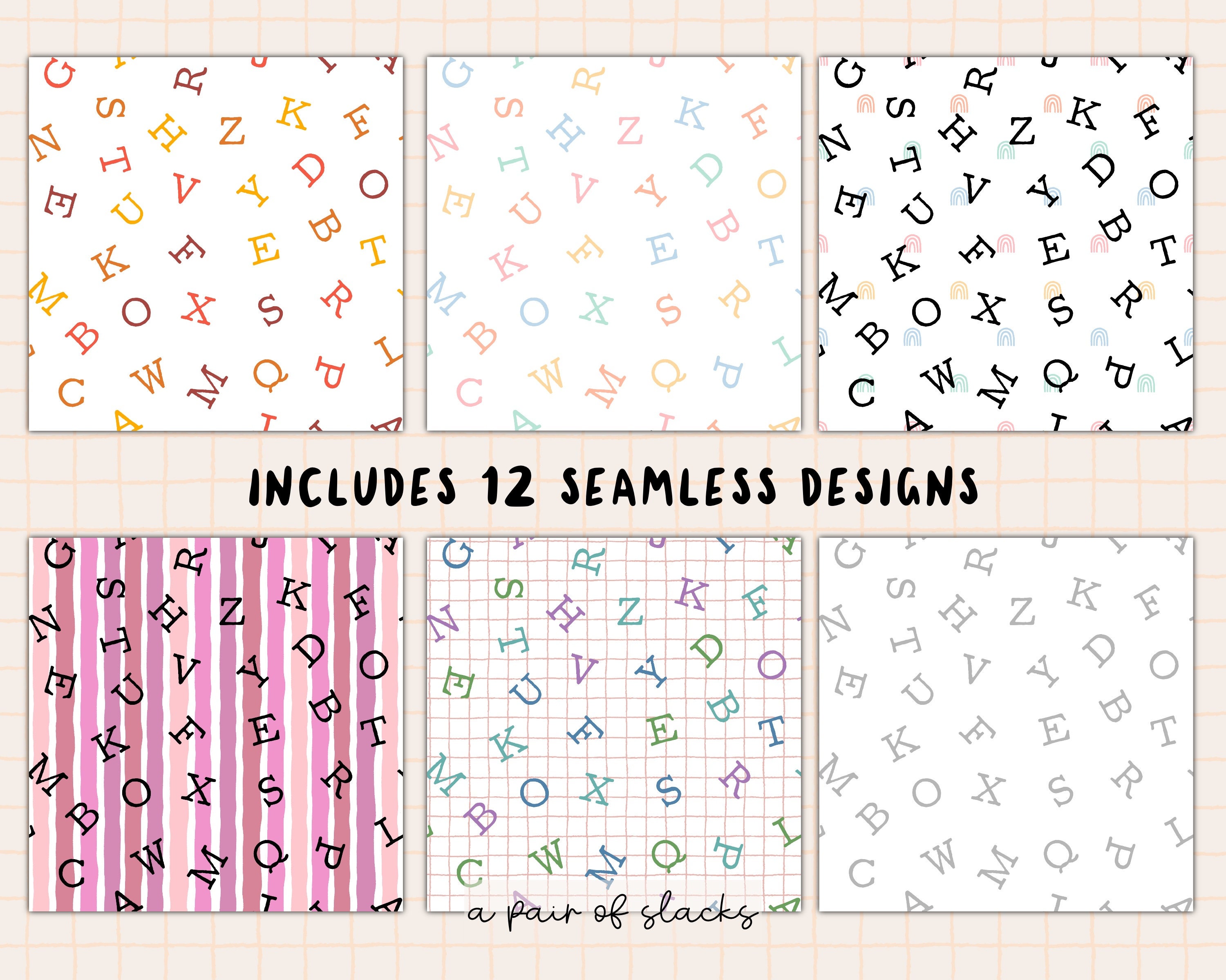Back to School Teacher Alphabet Digital Paper Pack - Seamless Rainbow ...