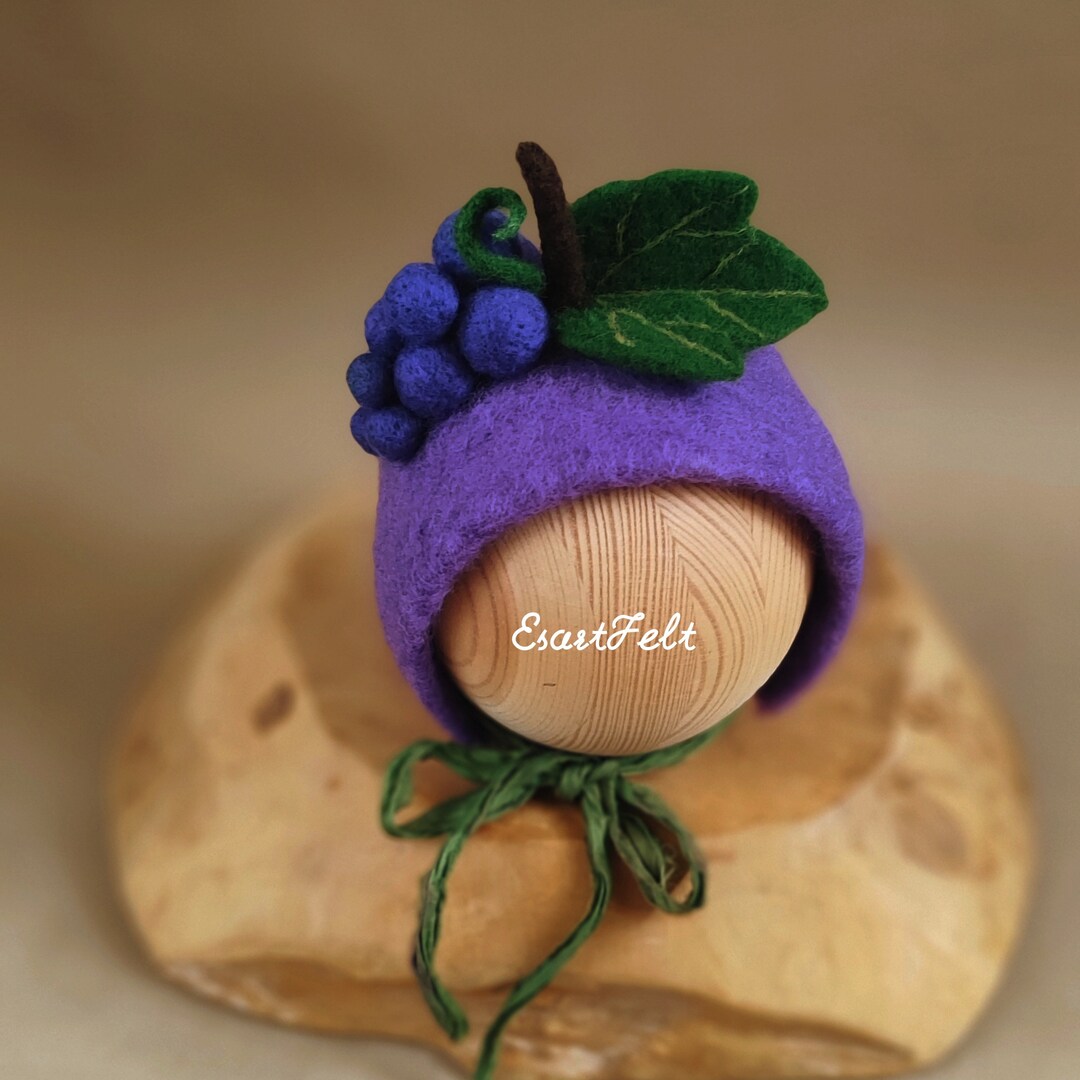 RTS Felted Grape Newborn Hat, Newborn Fruit Bonnet, Newborn Fruit Hat ...