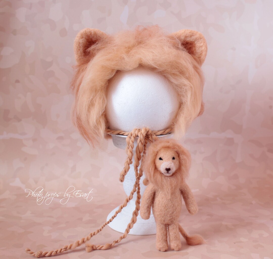 PRE-ORDER Felted Newborn Prop Lion Set, Newborn Felted Bonnet Lion ...