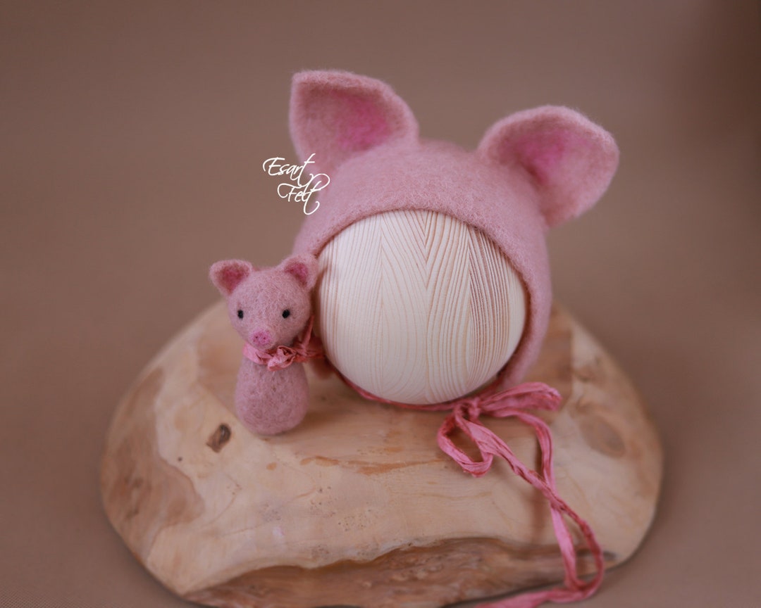 Pre-order Felted Newborn Piglet Set, Felted Piglet Bonnet and Stuffy ...