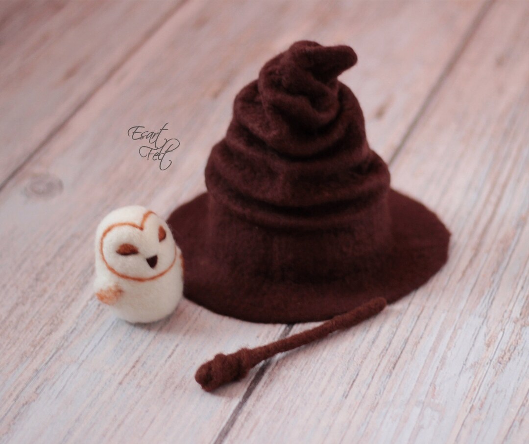 PRE-ORDER Felted Wizard Hat, Felt Newborn Set Owl Wand Photography ...