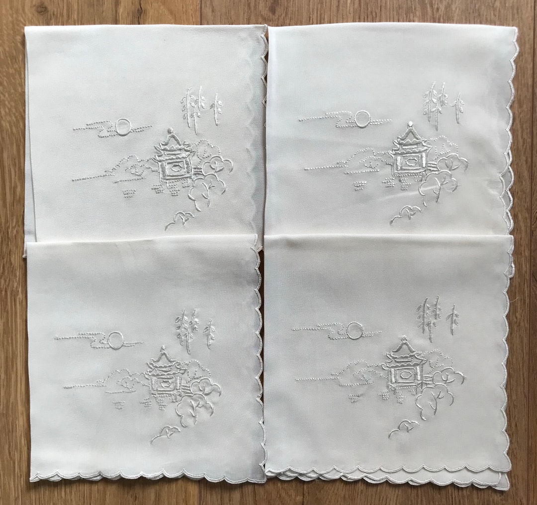 A Set of 4 Vintage Hand Embroidered Silk Handkerchiefs 11"x11" - Etsy