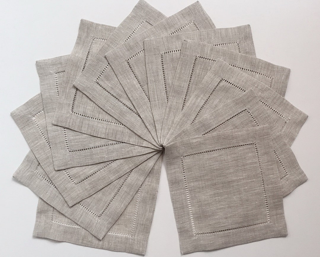 A Dozen 6"x6" Ladder Hemstitch Linen Cocktail Napkins-12 Hemstitched ...