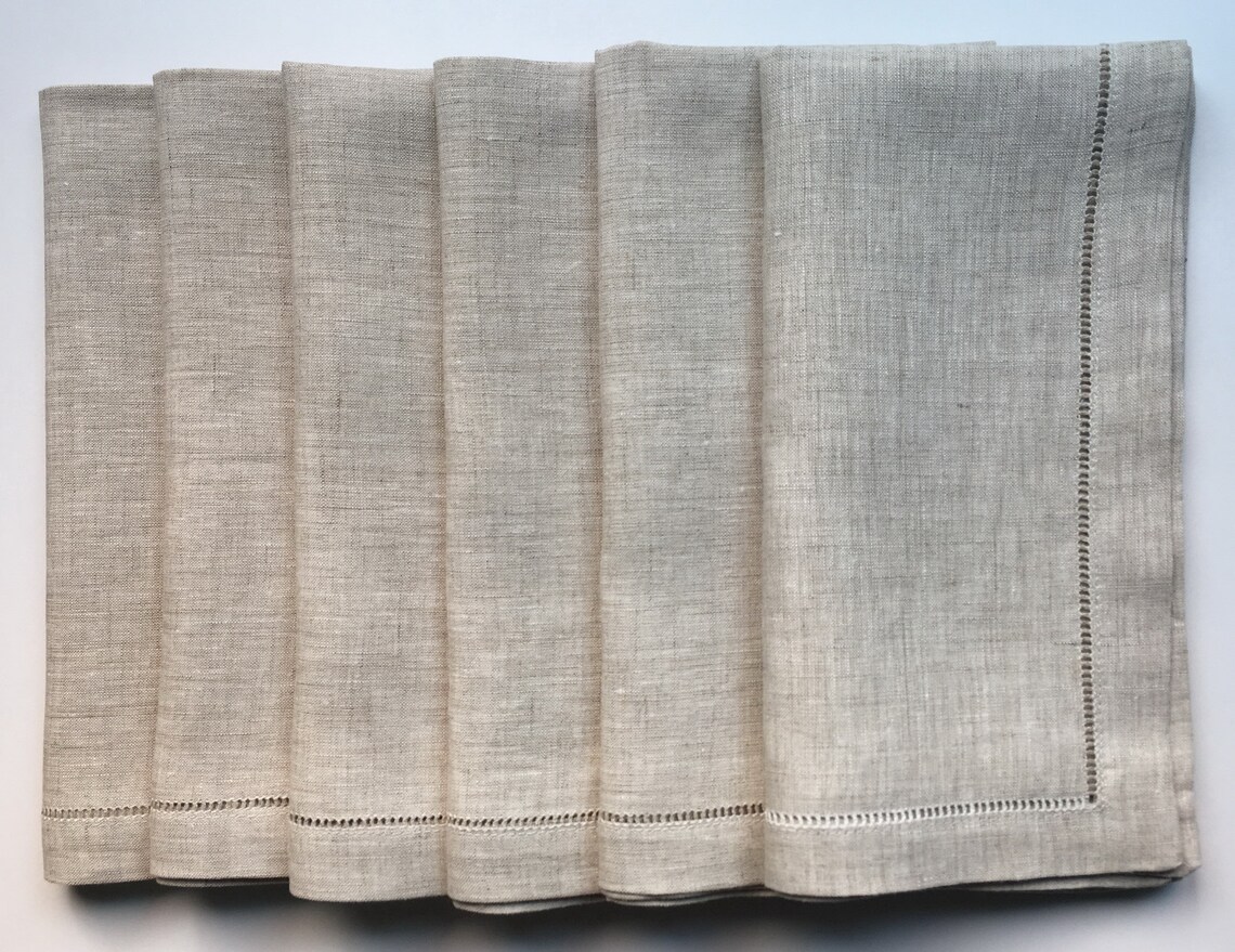 A Set of 6 Hemstitch Linen Napkins in Natural Color 50x50 Cm - Etsy