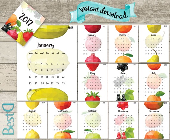 Items similar to 2017 kitchen printable calendar,kitchen polygonal ...
