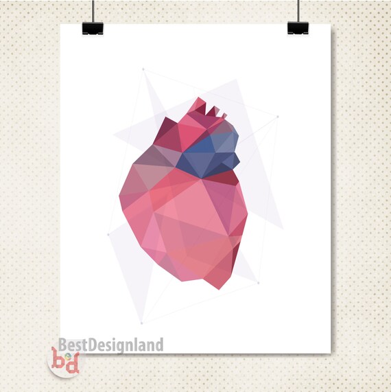 Items similar to Polygon Human Triangle heart printable,wall art heart ...