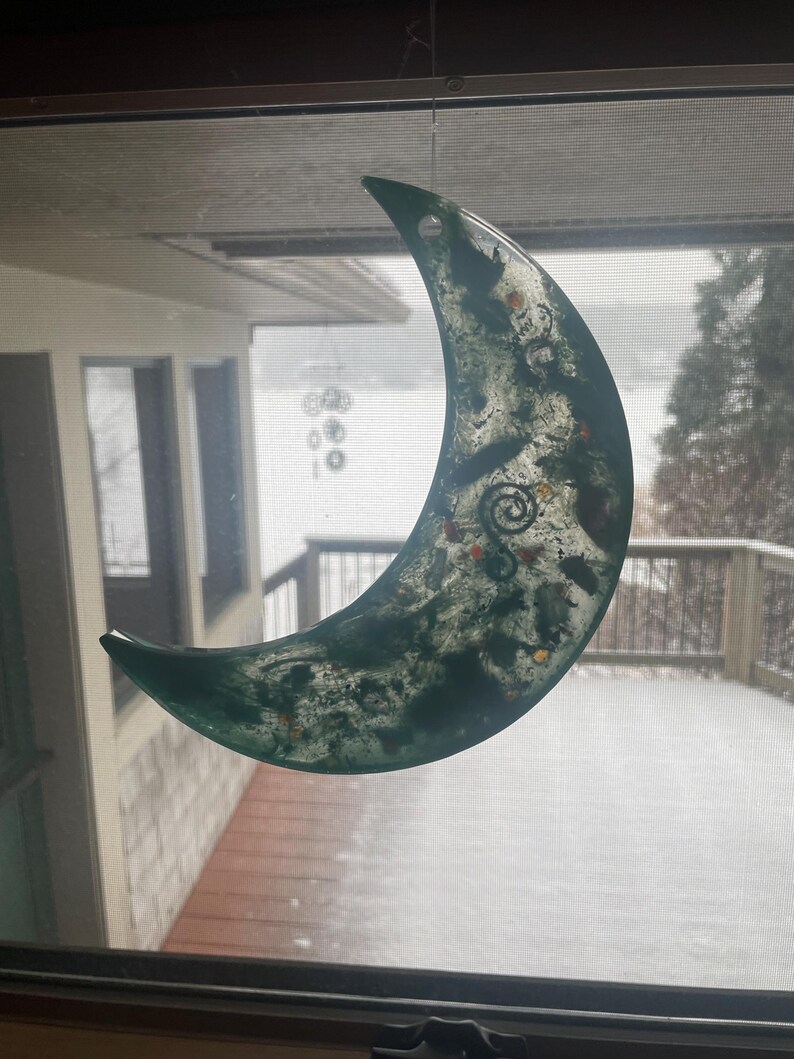 Orgone Moon Window 8” Green Wall Hanging Kyanite Fluorite EMF ...