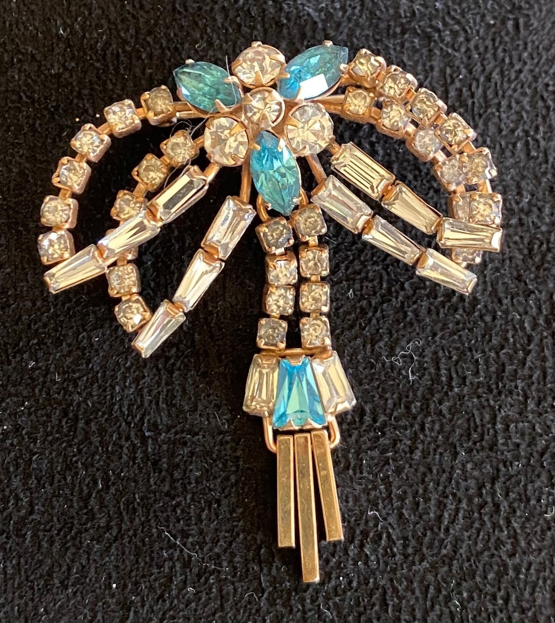 Vintage Phyllis 12k Gold Filled Rhinestone Flower Brooch - Aqua Blue ...