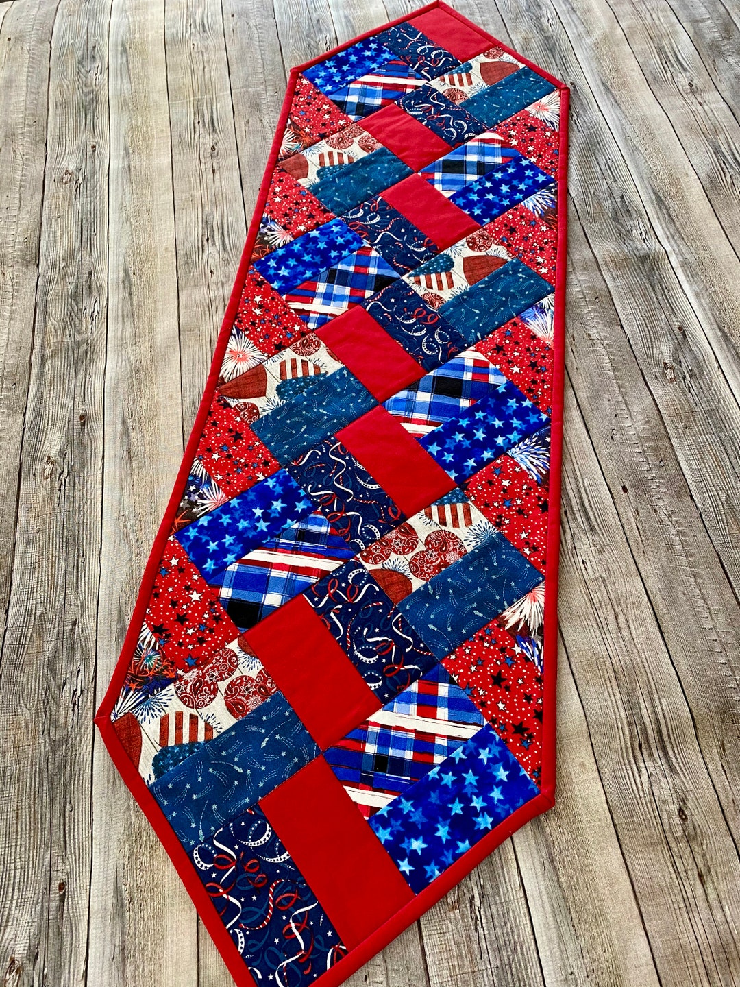 Patriotic Quilted Table Runner, 4th of July Table Runner, Reversible ...