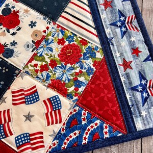 Patriotic Patchwork Table Runner, Quilted Table Runner, July 4th Runner, Reversible Table Runner ...