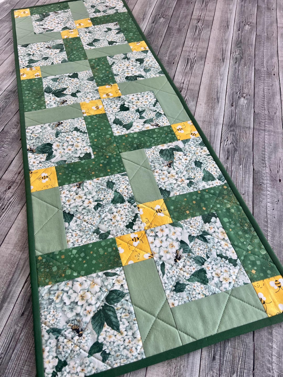Handmade Floral Table Runner - Hydrangeas and Bees - Spring/summer ...
