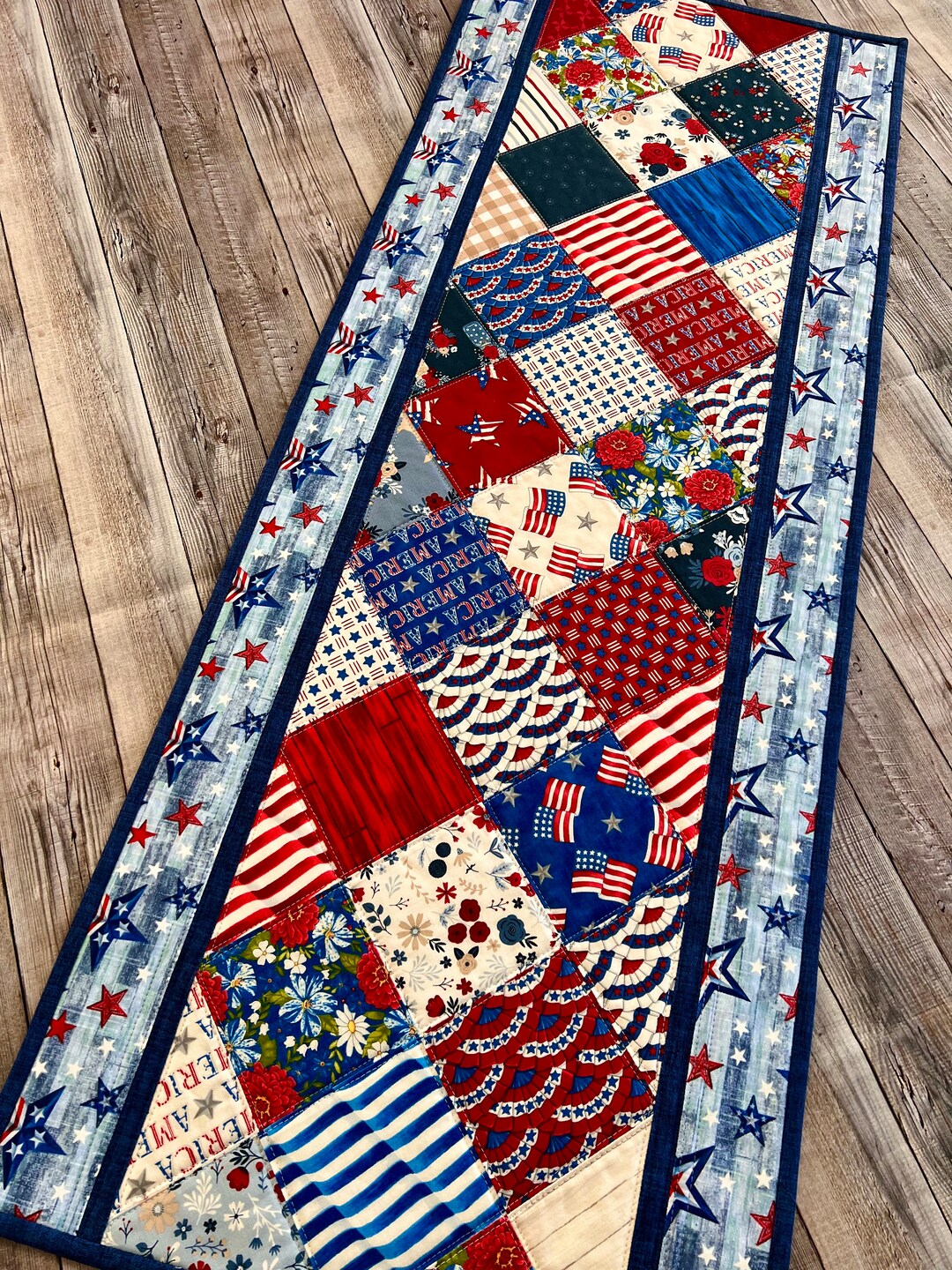 Patriotic Patchwork Table Runner, Quilted Table Runner, July 4th Runner ...