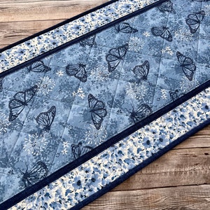 Quilted Blue Table Runner, Home Decor for Spring, Summer Table Runner, Quilted Dining Room Table ...