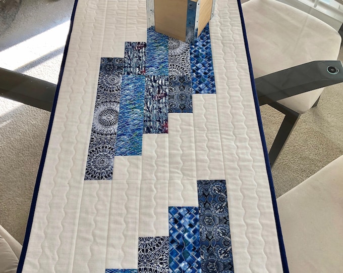 Quilted Table Runner/blue Table Runner/reversible Table Runner/handmade ...