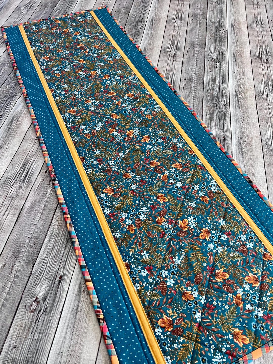 Blue Flowered Table Runner, Reversible Table Runner, Autumn Table ...
