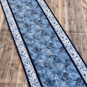 Quilted Blue Table Runner, Home Decor for Spring, Summer Table Runner, Quilted Dining Room Table ...