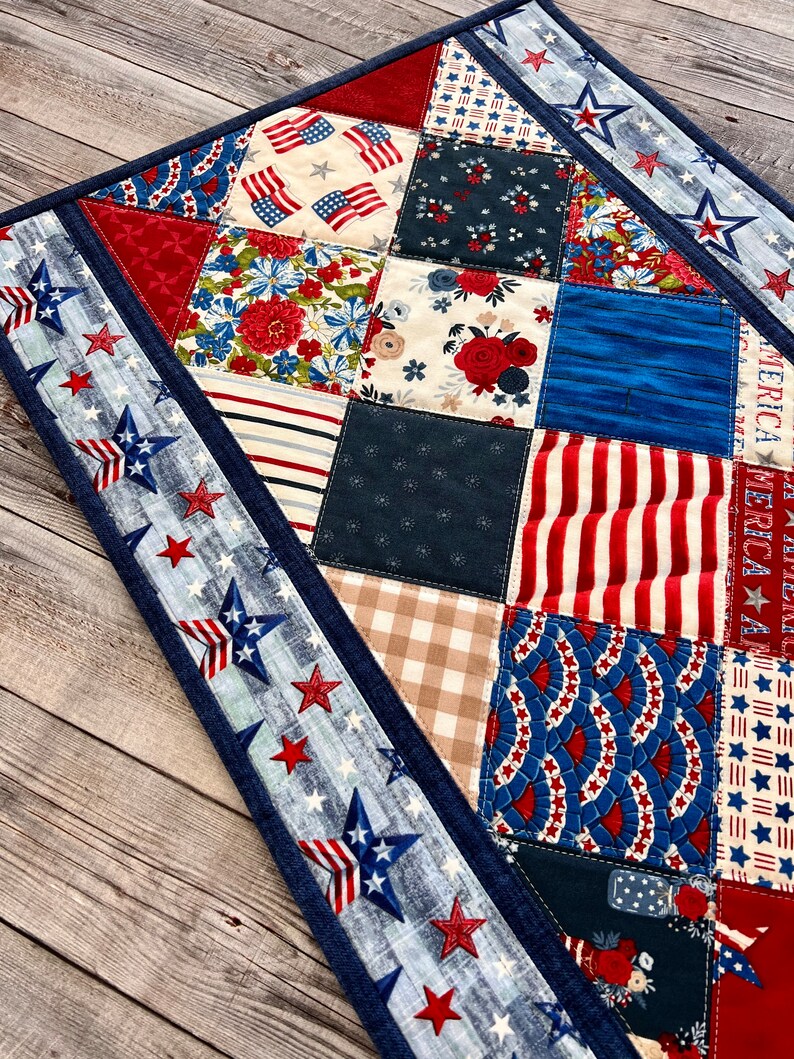 Patriotic Patchwork Table Runner, Quilted Table Runner, July 4th Runner ...
