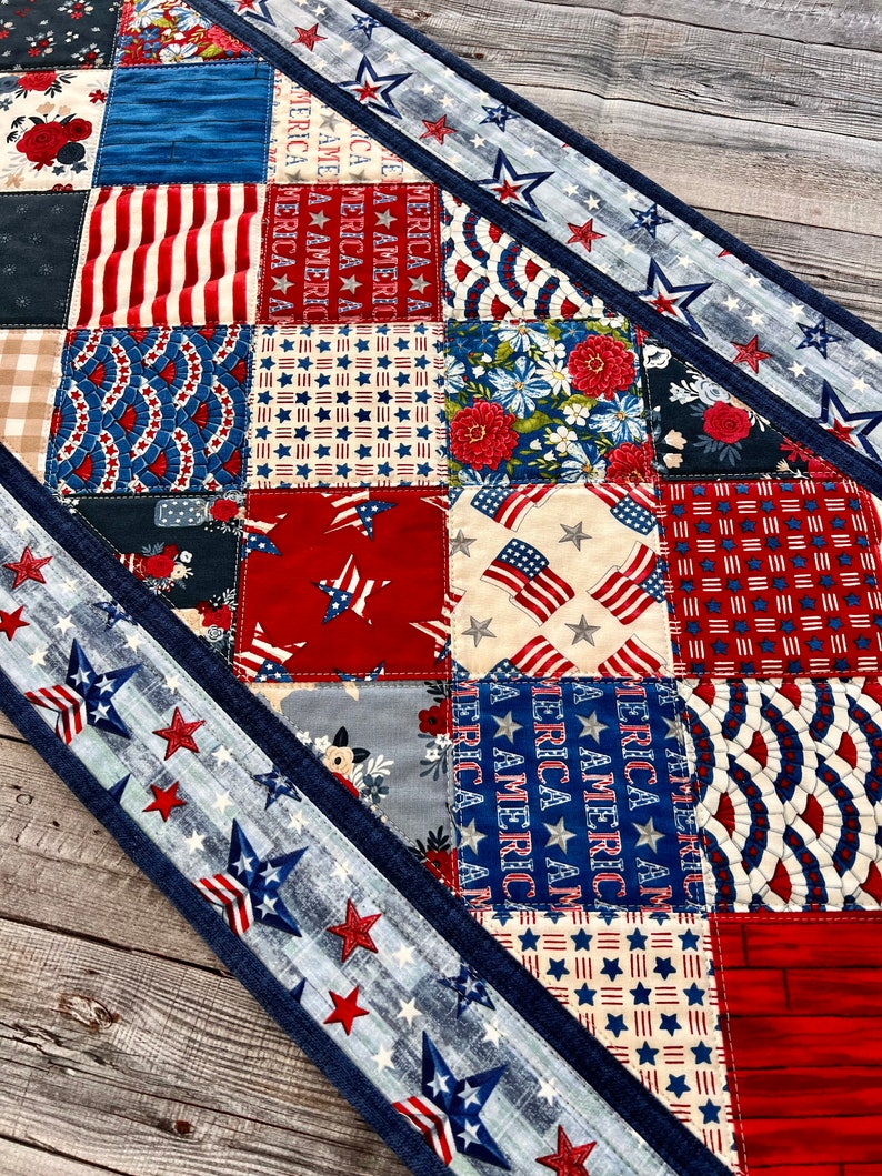 Patriotic Patchwork Table Runner, Quilted Table Runner, July 4th Runner ...