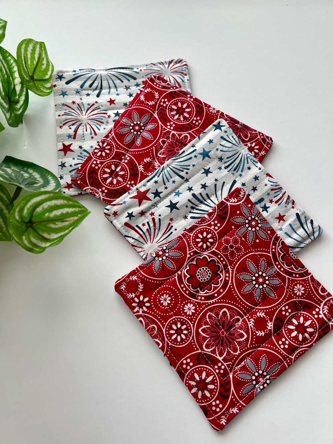 Set of 4 Patriotic Coasters in Red White and Blue Reversible - Etsy