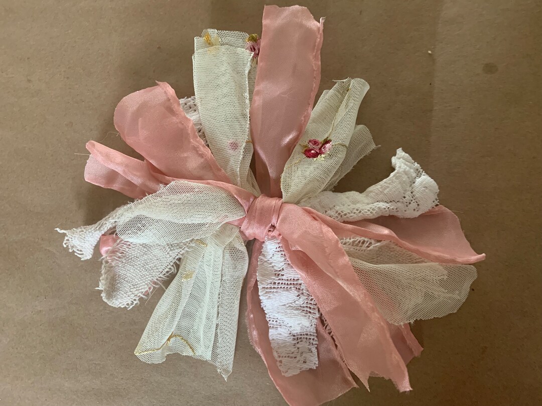 Two Pink and White Messy Bows - Etsy