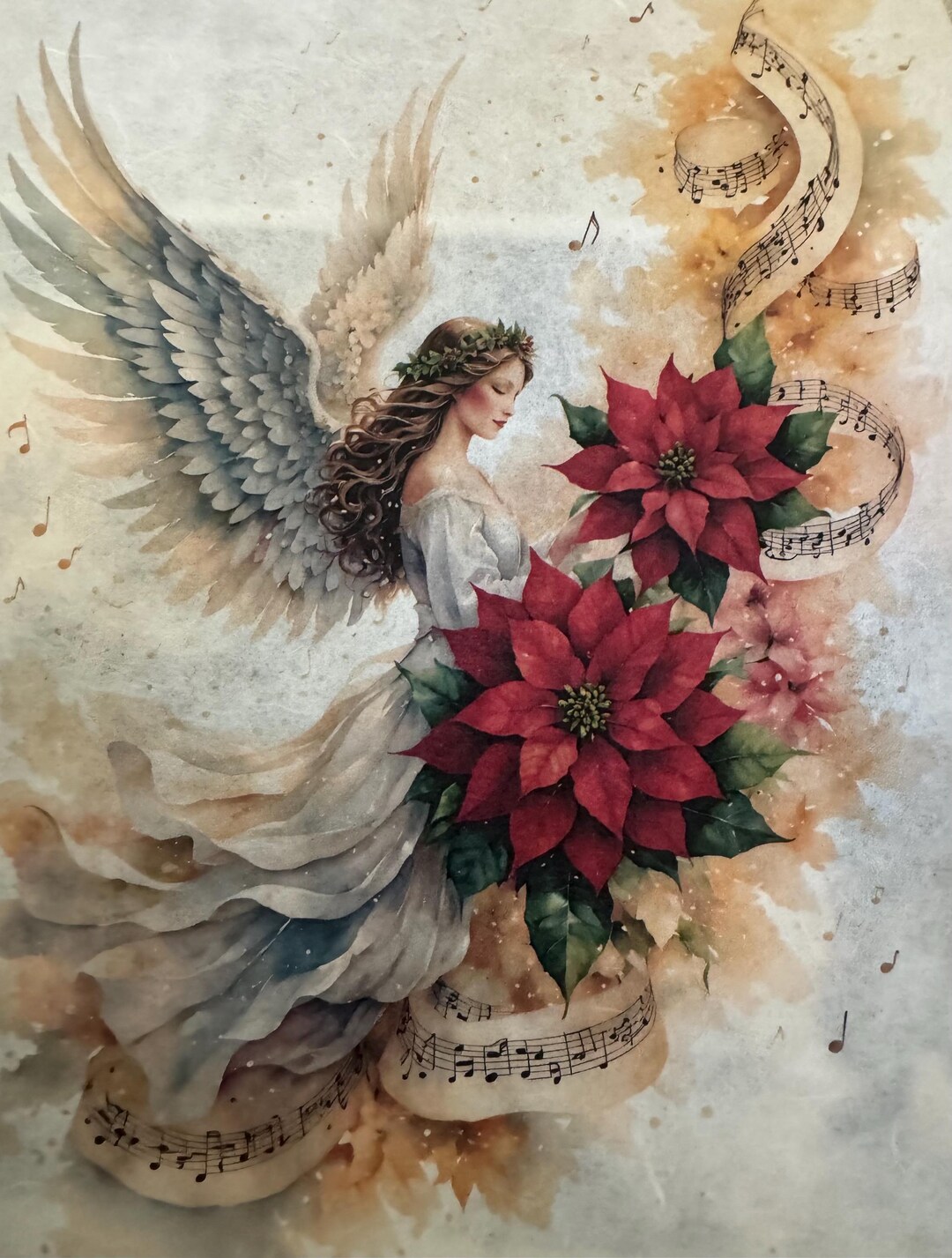 Decoupage, Rice, Paper, Gorgeous, Poinsettias, and Angel - Etsy