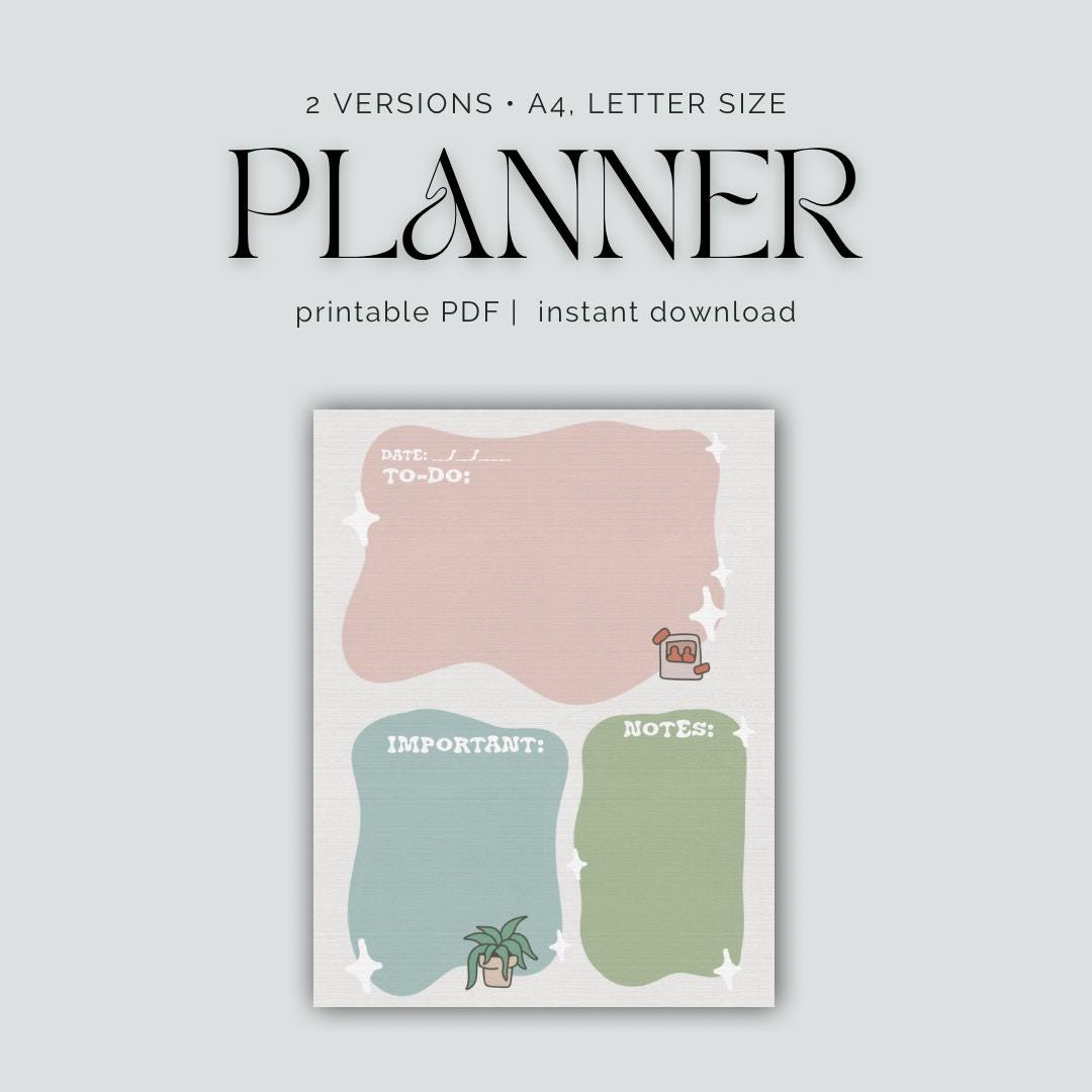 Daily Planner Printable Fun Bright Planner Landscape Cute Undated ...