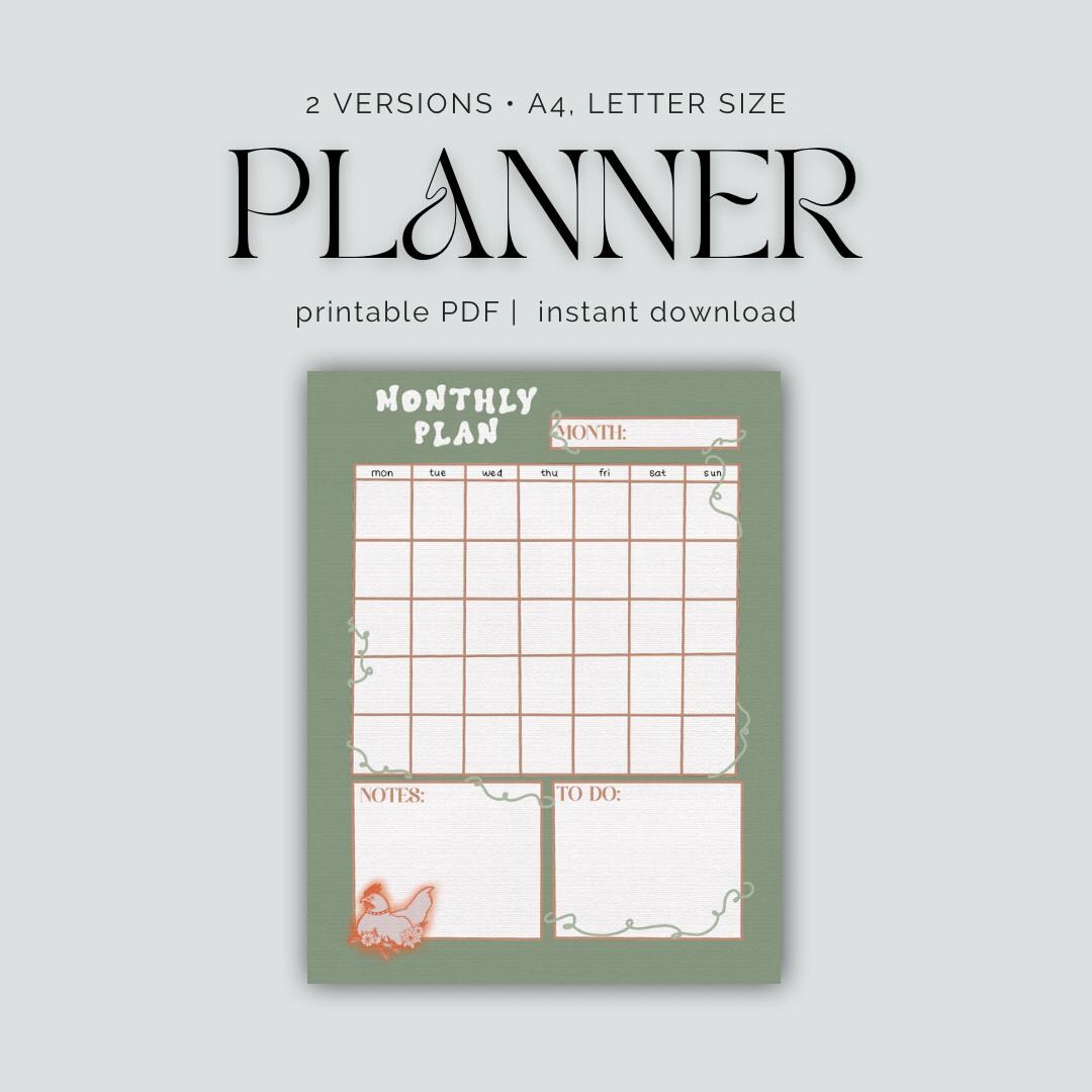 Monthly Planner Printable Fun Bright Planner Landscape Cute Undated ...