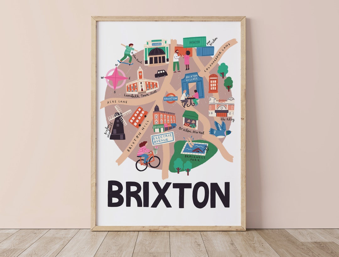 Brixton Illustrated Map Print South London Art South London Map Brixton Poster - Etsy UK