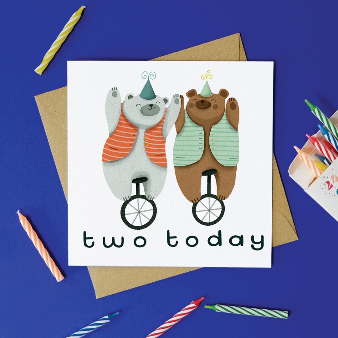 Two Today Birthday Card Second Birthday 2 Today Card Cute Illustrated ...