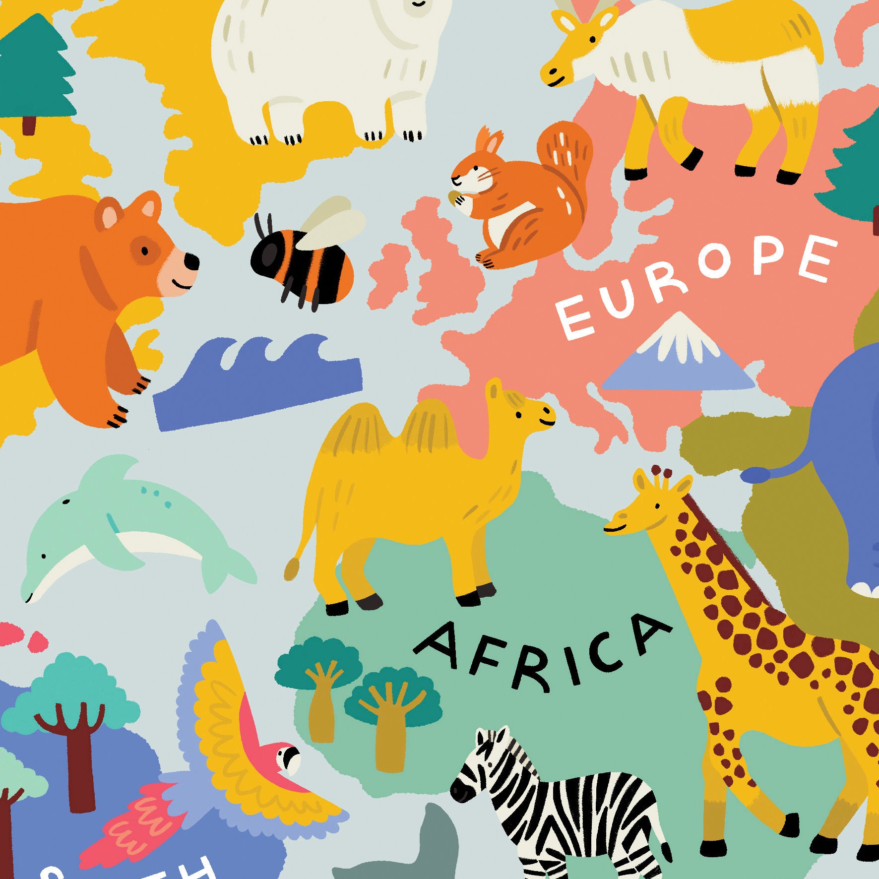 Animal World Map Print for Kids Nursery Bedroom or Playroom | Etsy