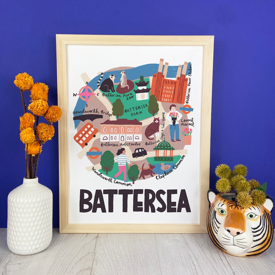 Battersea Map Art Print | Illustrated Map | Battersea Print | South ...