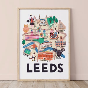 Leeds Map Illustrated Map Leeds Print Leeds Art Poster Leeds Artwork ...